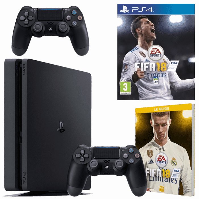 PS4 Slim 500 Go + 2 manettes + FIFA 18 à 299 euros| ChocoBonPlan.com