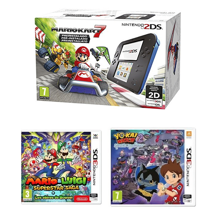 Pack Nintendo 2DS noire et bleue + 3 jeux | ChocoBonPlan.com